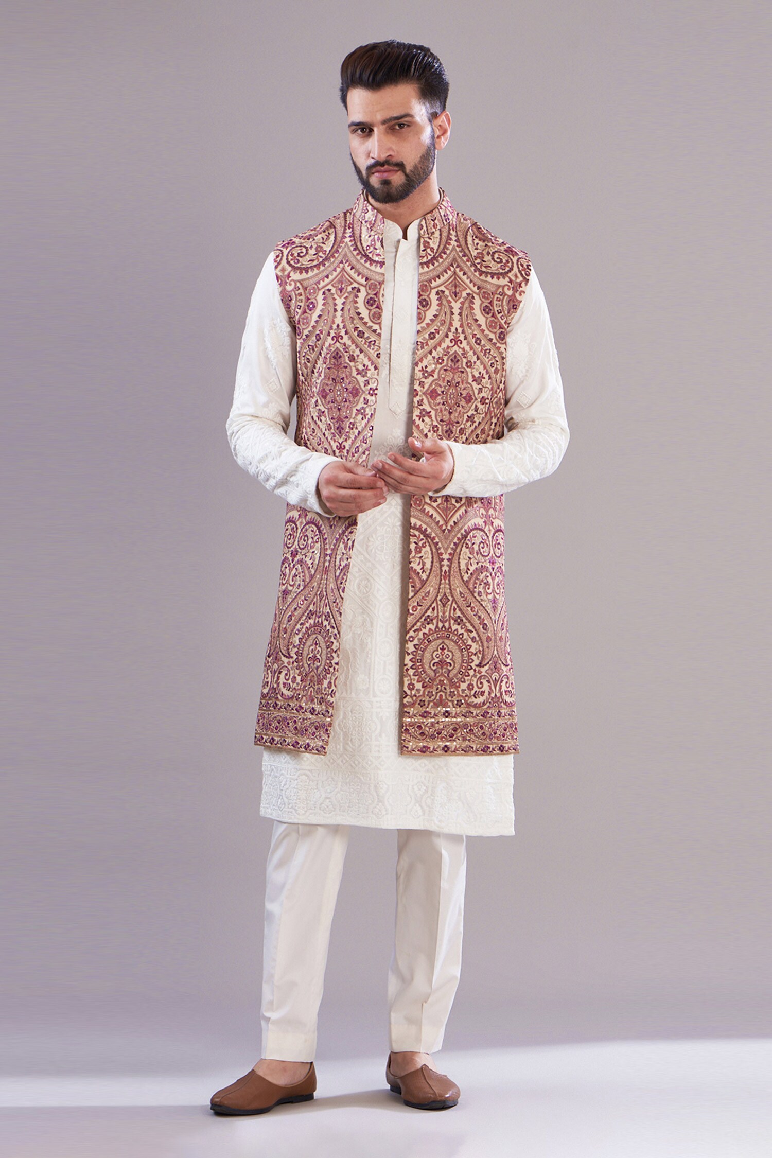 Buy Kasbah Multi Color Georgette Royal Jamawar Kashmiri Open Shrug ...