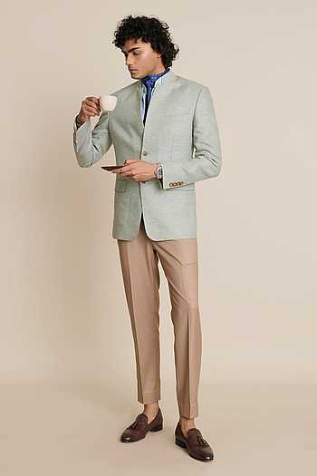 Buy Gargee Designers Green Barchetta Pocket Linen Bandhgala Online ...