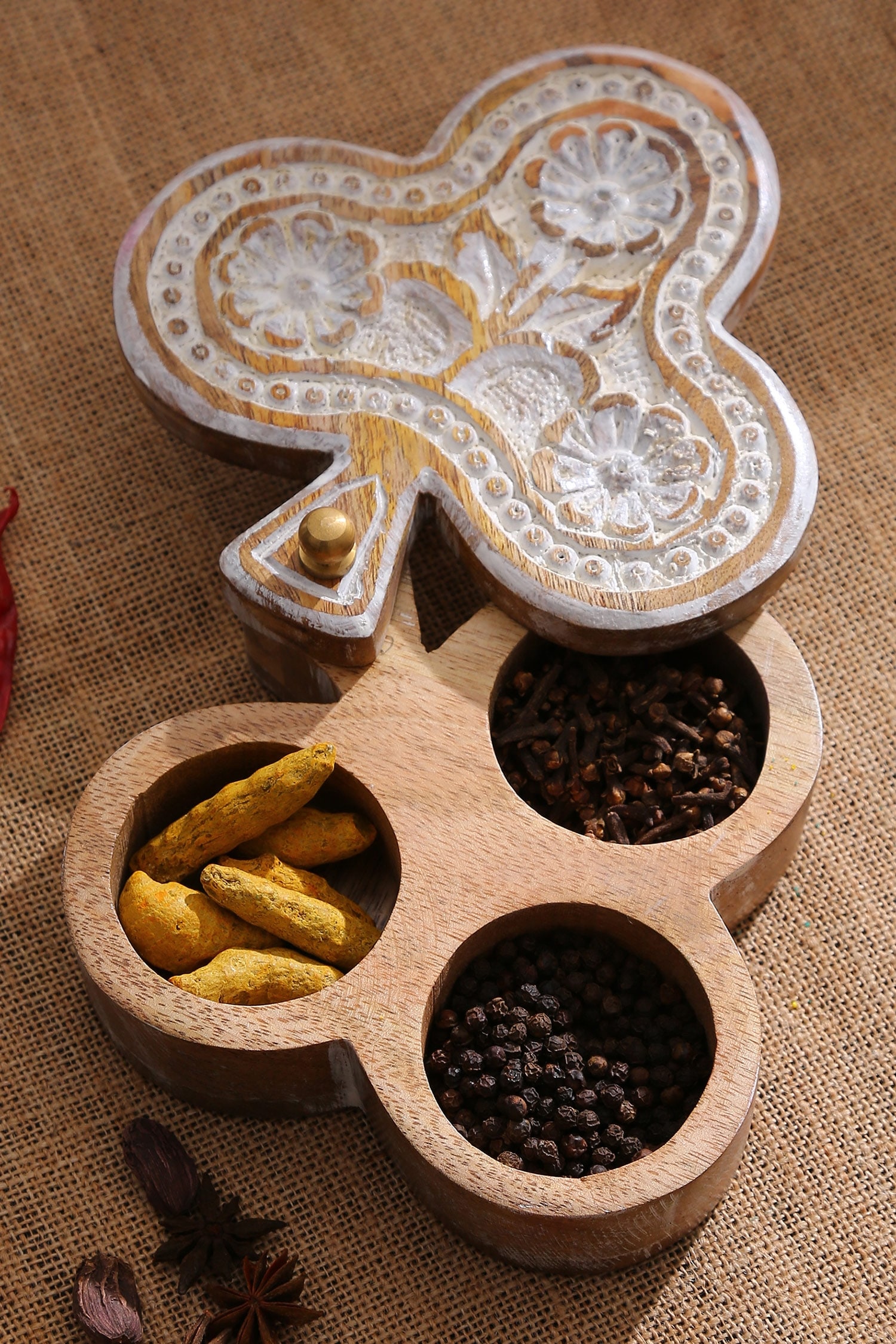 Buy Amoli Concepts Club Shape Carved Wooden Box Online | Aza Fashions