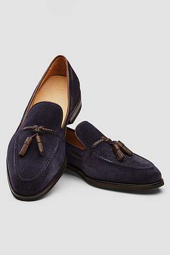 Buy dapper Shoes Blue Suede Leather Tassel Loafers Online | Aza Fashions