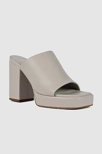 Buy Vanilla Moon Grey Leather Faith Solid Platform Mules Online | Aza ...