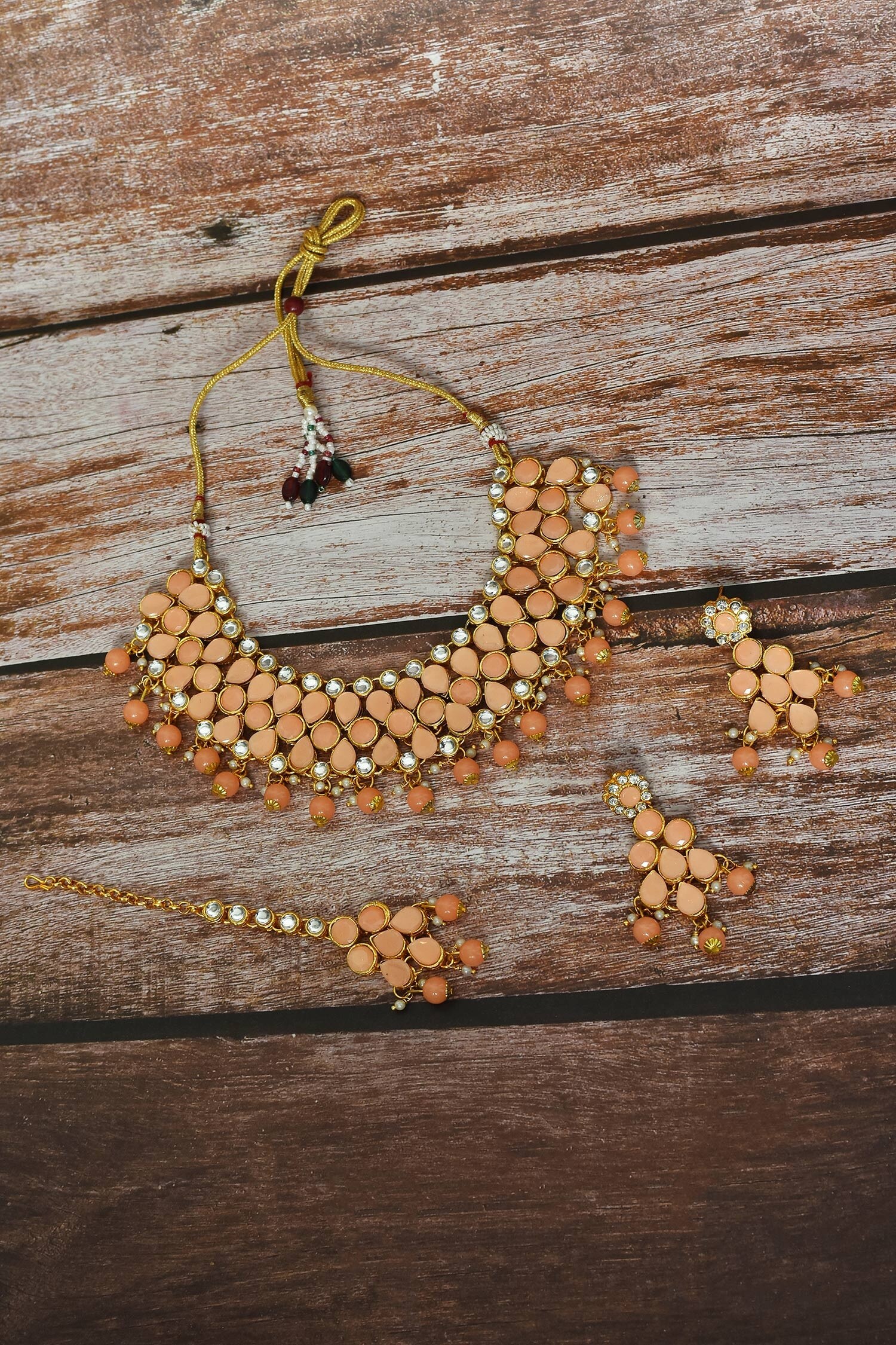 Buy Nayaab by Aleezeh Tear Drop Motif Studded Choker Jewellery Set ...