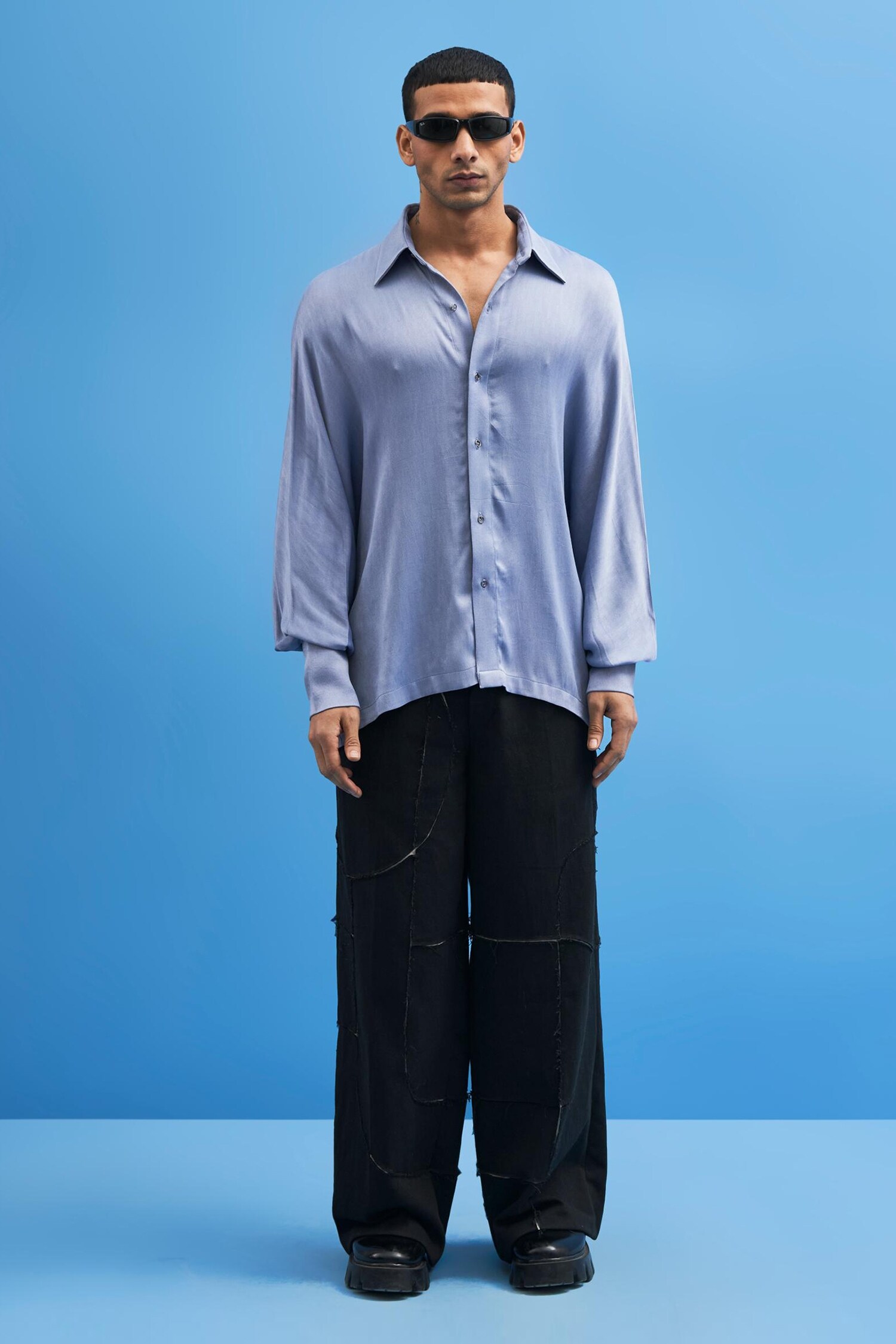 Buy Siddhant Agrawal Label Blue Cotton Oversized Batwing Shirt Online ...