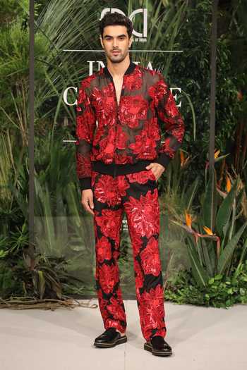 Buy Varun Bahl Black Sheer Embroidered Bomber Jacket Set Online | Aza ...
