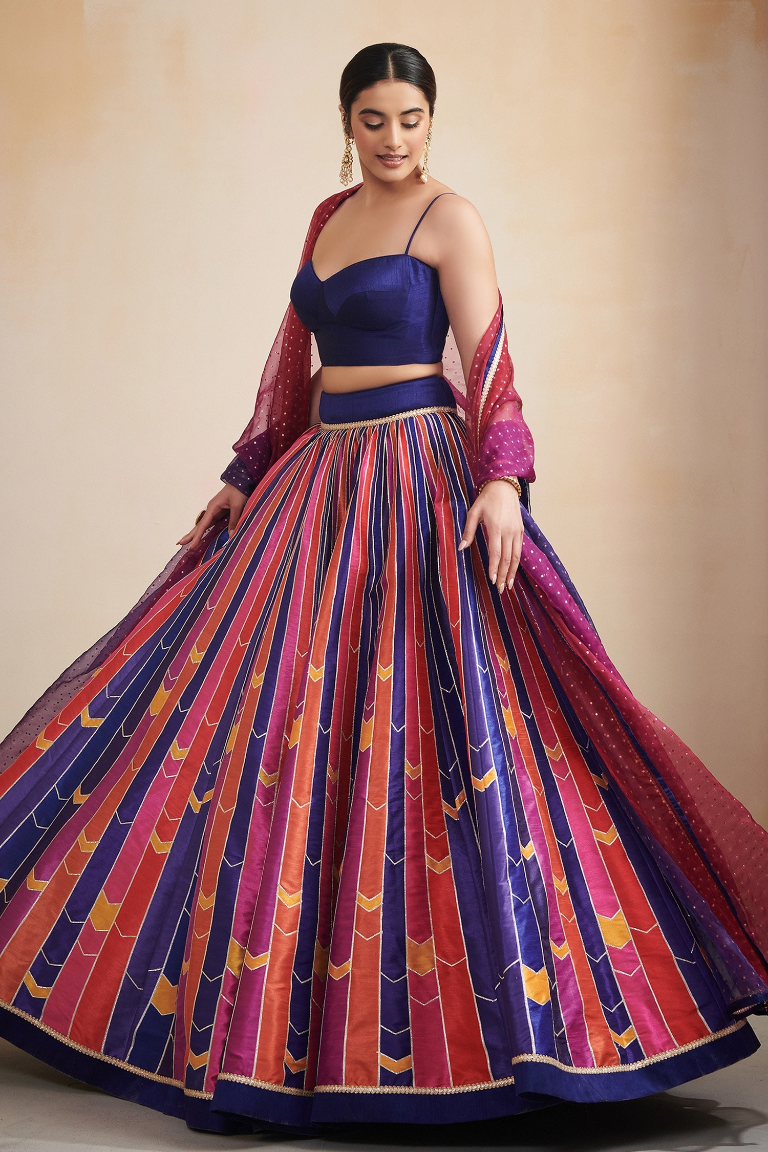 Buy Cedar & Pine Multi Color Multi Panel Lehenga Set Online | Aza Fashions