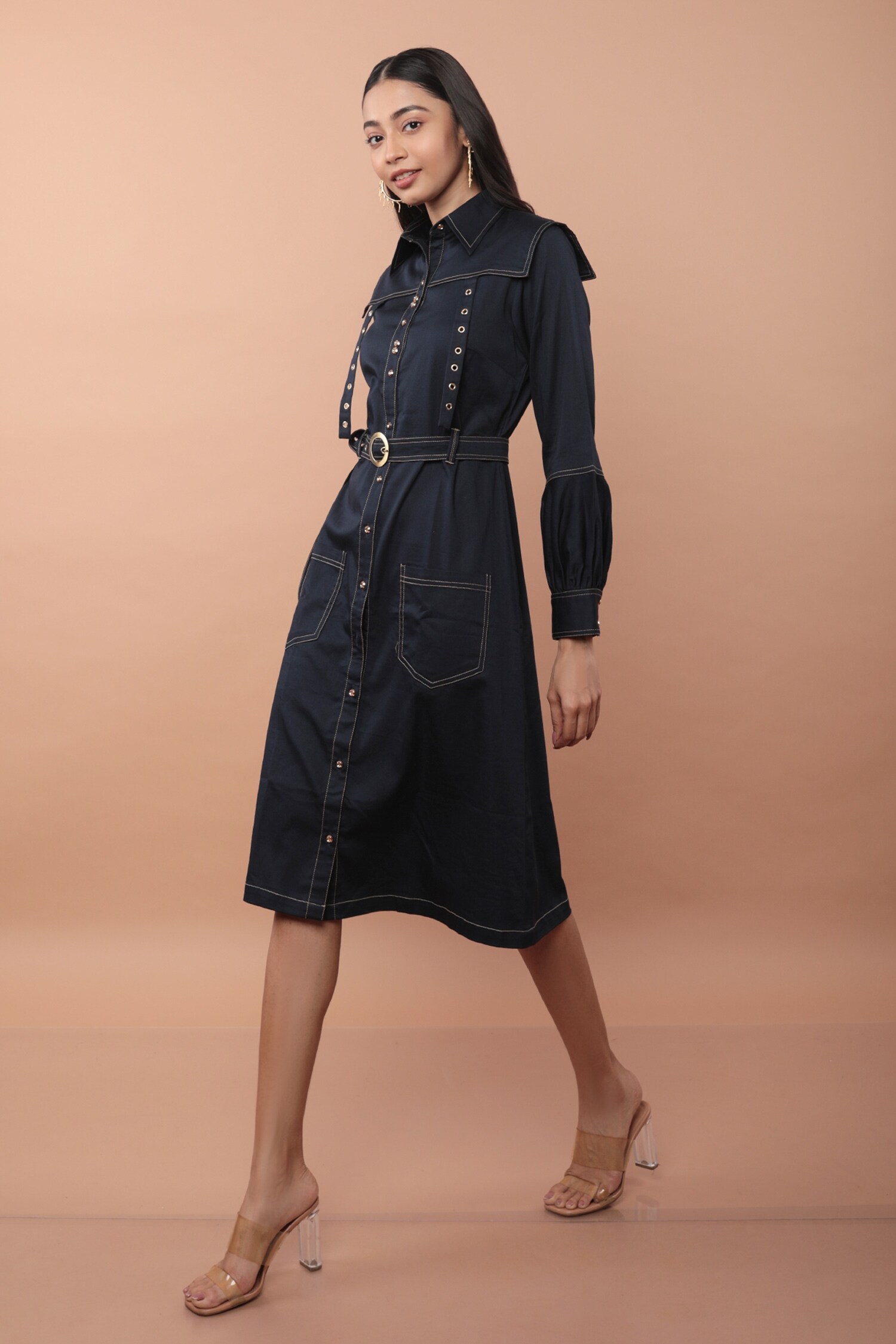 Buy Veera Wear Blue Cotton Glory Front Pocketed Dress Online | Aza Fashions