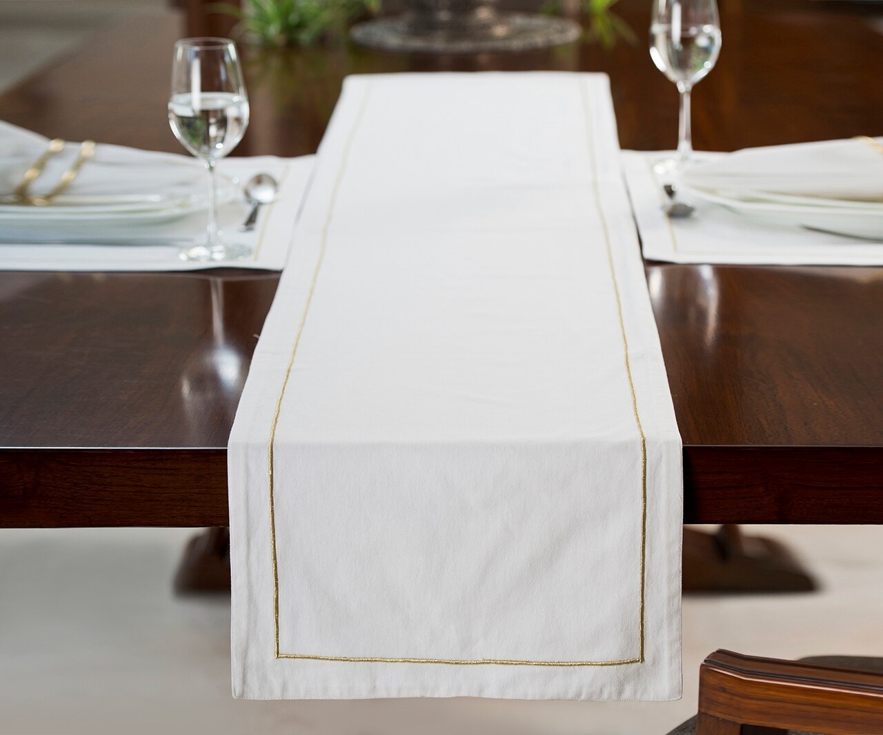 Buy Elm & Oak Serena Cotton Border Embroidered Runner Online | Aza Fashions