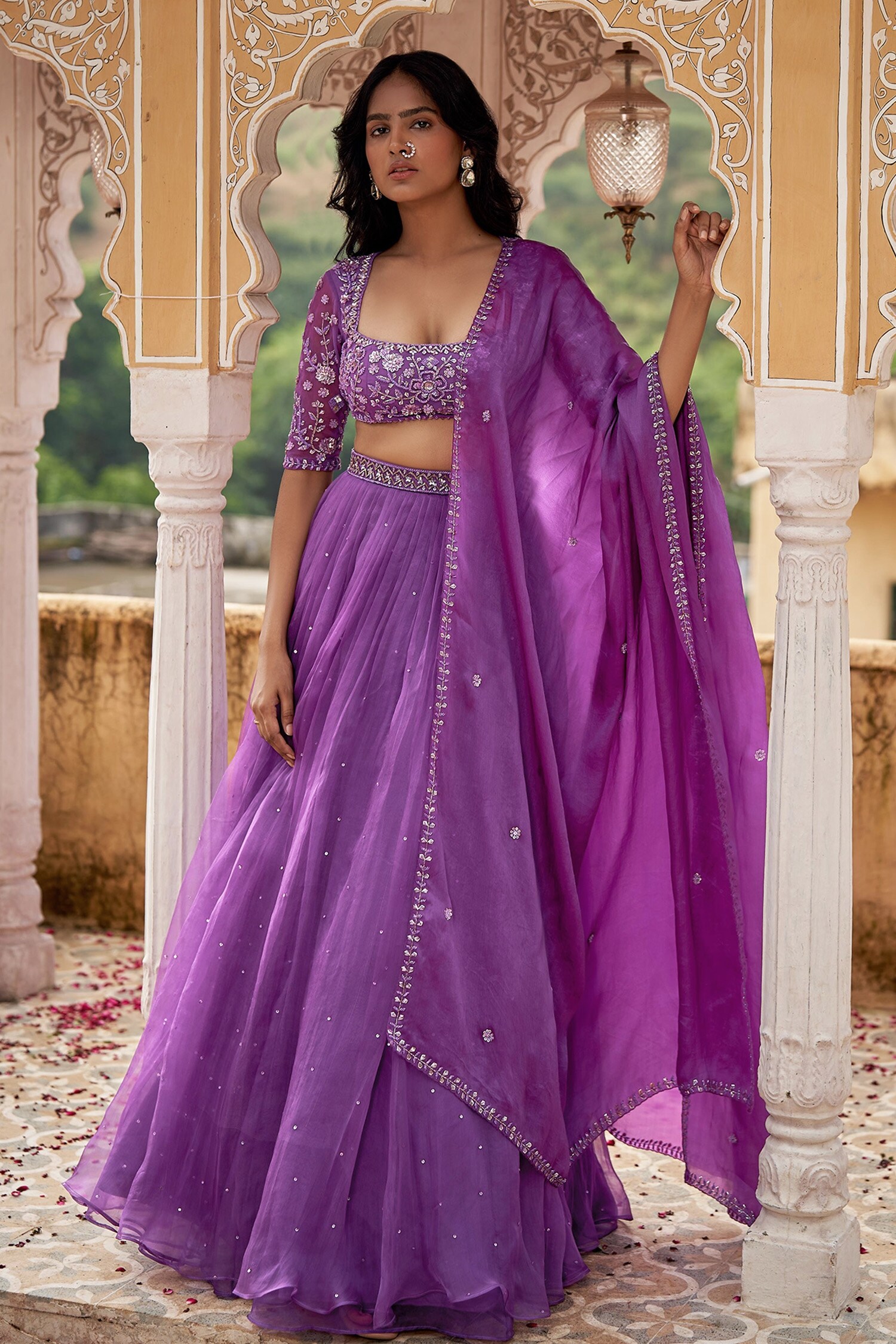 Buy Zoon Purple Mukaish Embroidered Lehenga Set Online | Aza Fashions