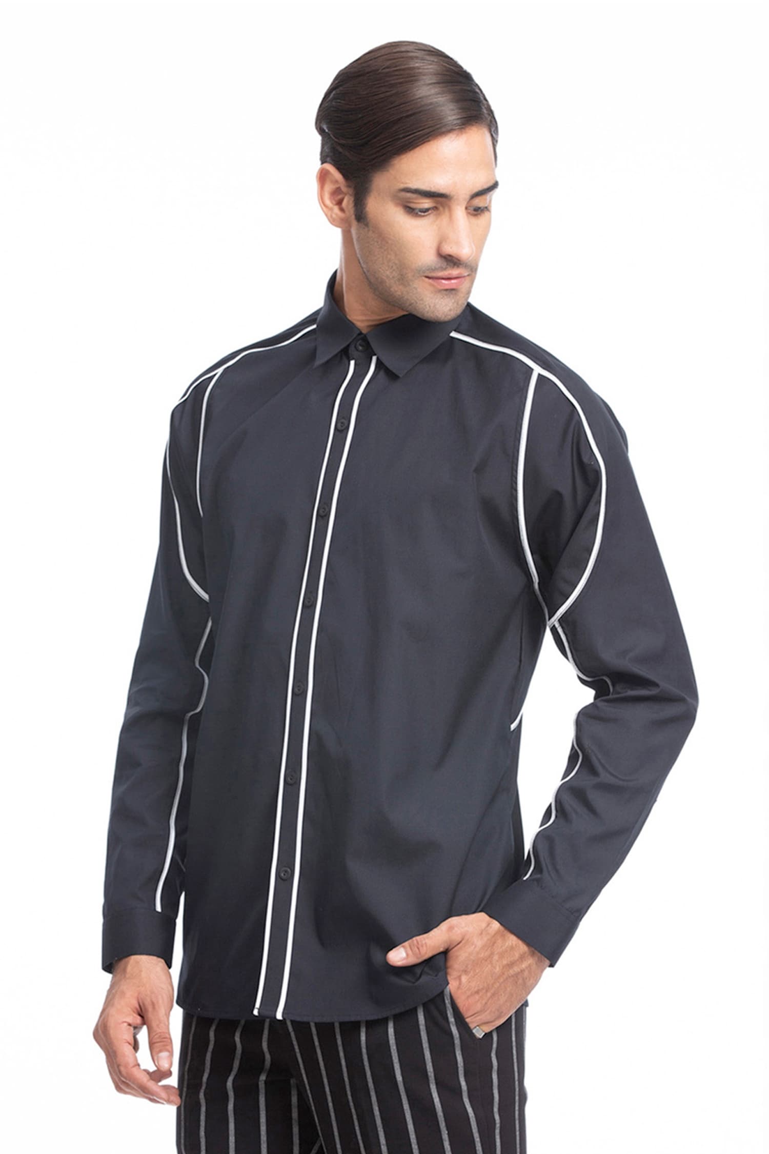 Buy Rohit Gandhi + Rahul Khanna Black Cotton Abstract Piping Detailed ...