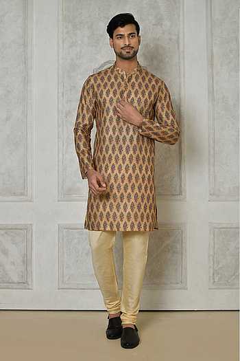 Buy Samyukta Singhania Beige Cotton Silk Spike Mandala Print Kurta Set ...