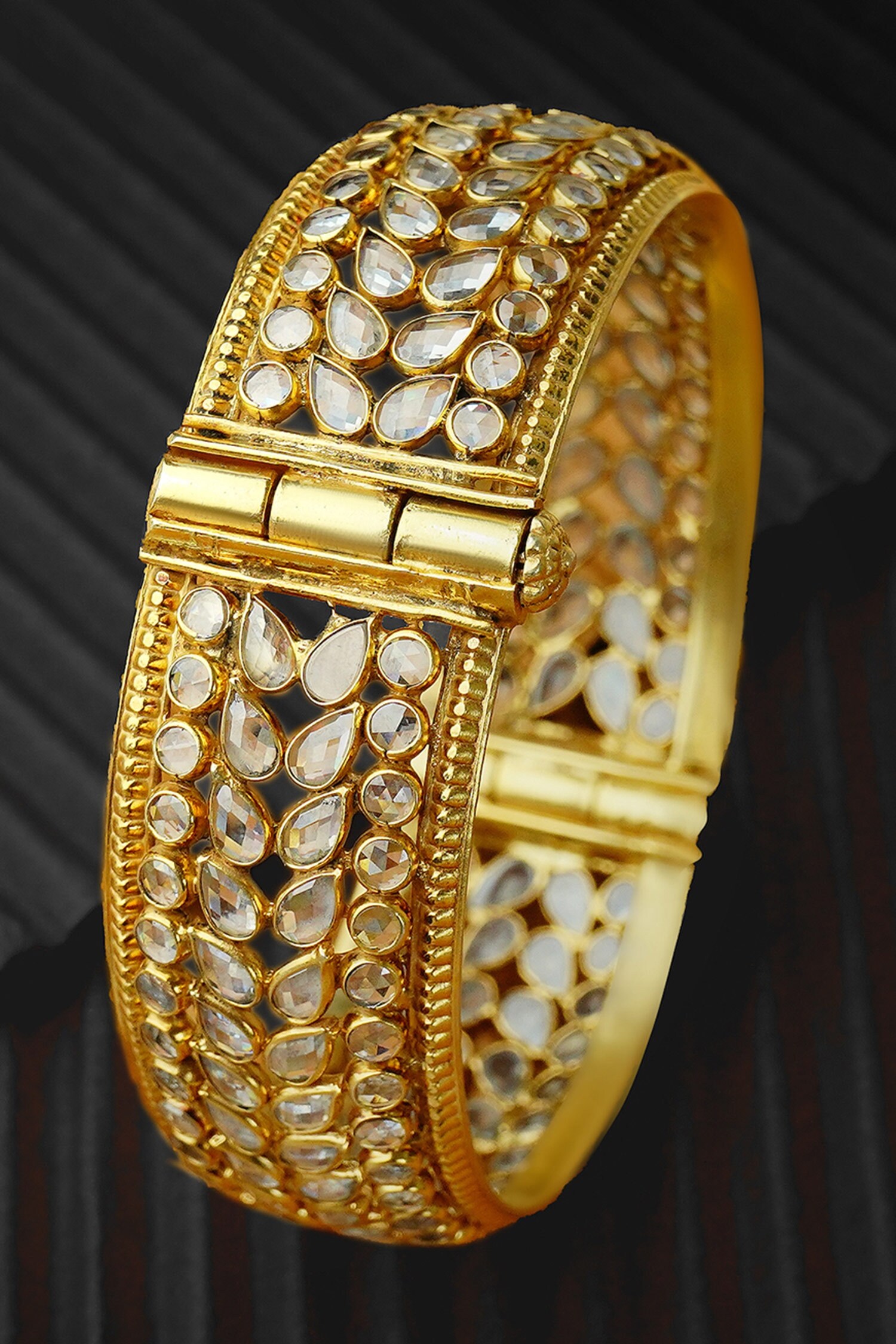 Buy Neeta Boochra Crystal Embellished Cutwork Bangles - Set Of 3 Online ...