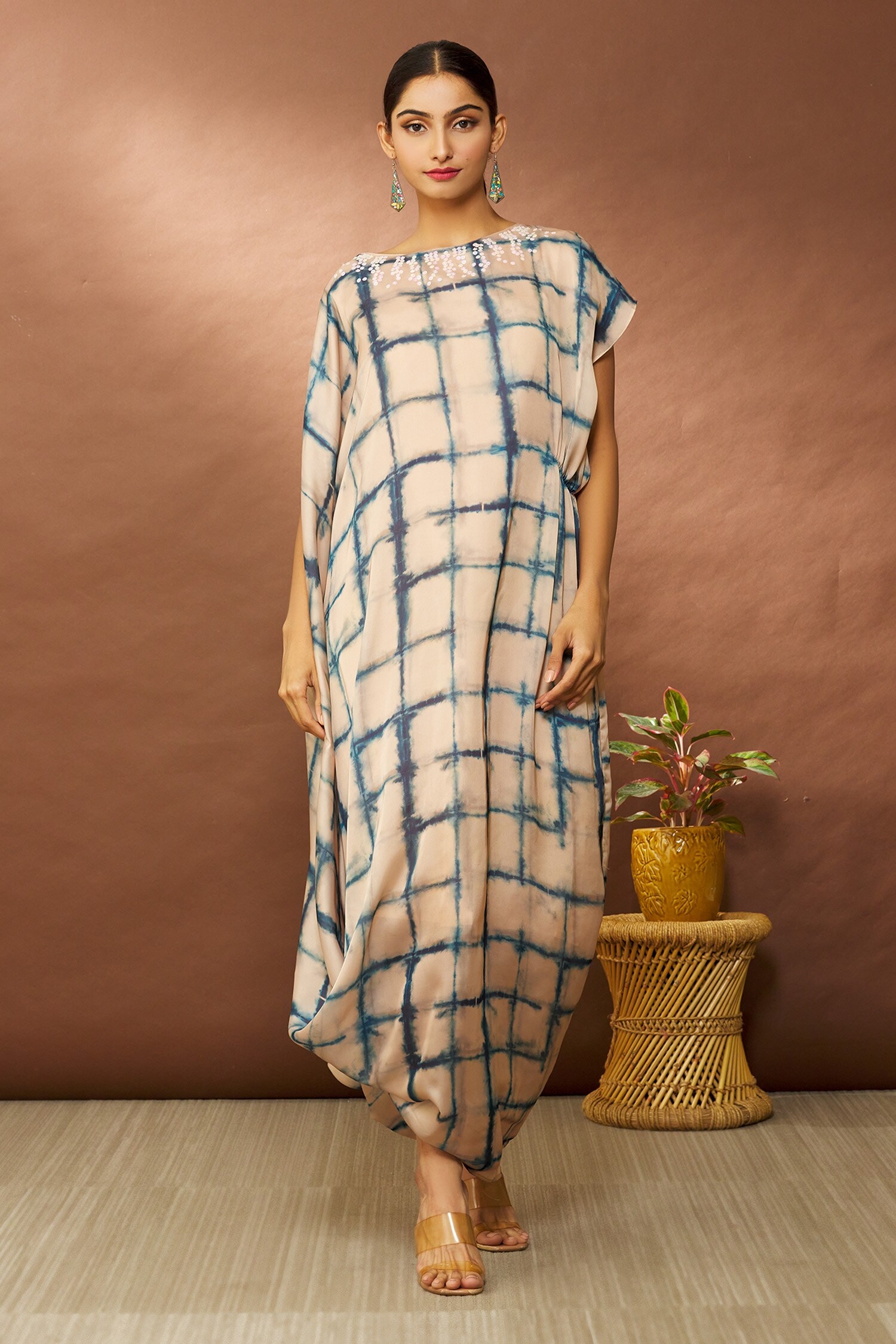 Buy Samyukta Singhania Beige Muslin Printed Draped Dress Online | Aza ...