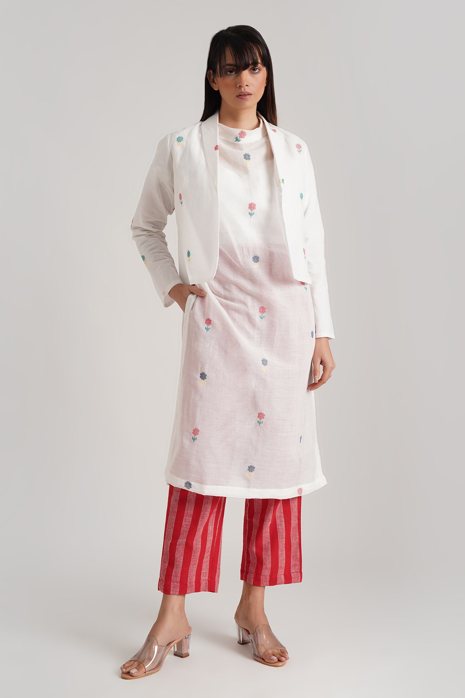 Buy Indigo Dreams Ivory Eva Jamdani Kurta Jacket Set Online | Aza Fashions