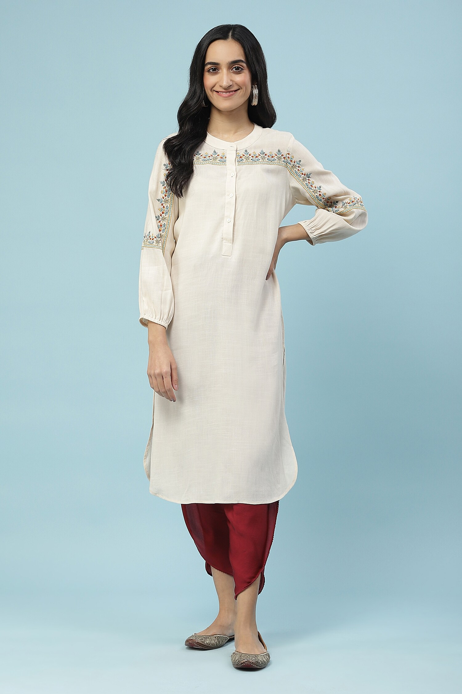 Buy Aarke Ritu Kumar White Viscose Embroidered Straight Kurta Online ...