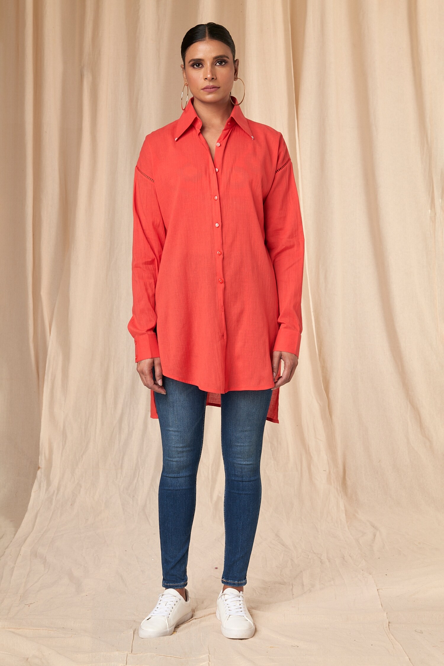 Buy Masaba Red Cotton Mull Emily Slogan Print Shirt Online | Aza Fashions