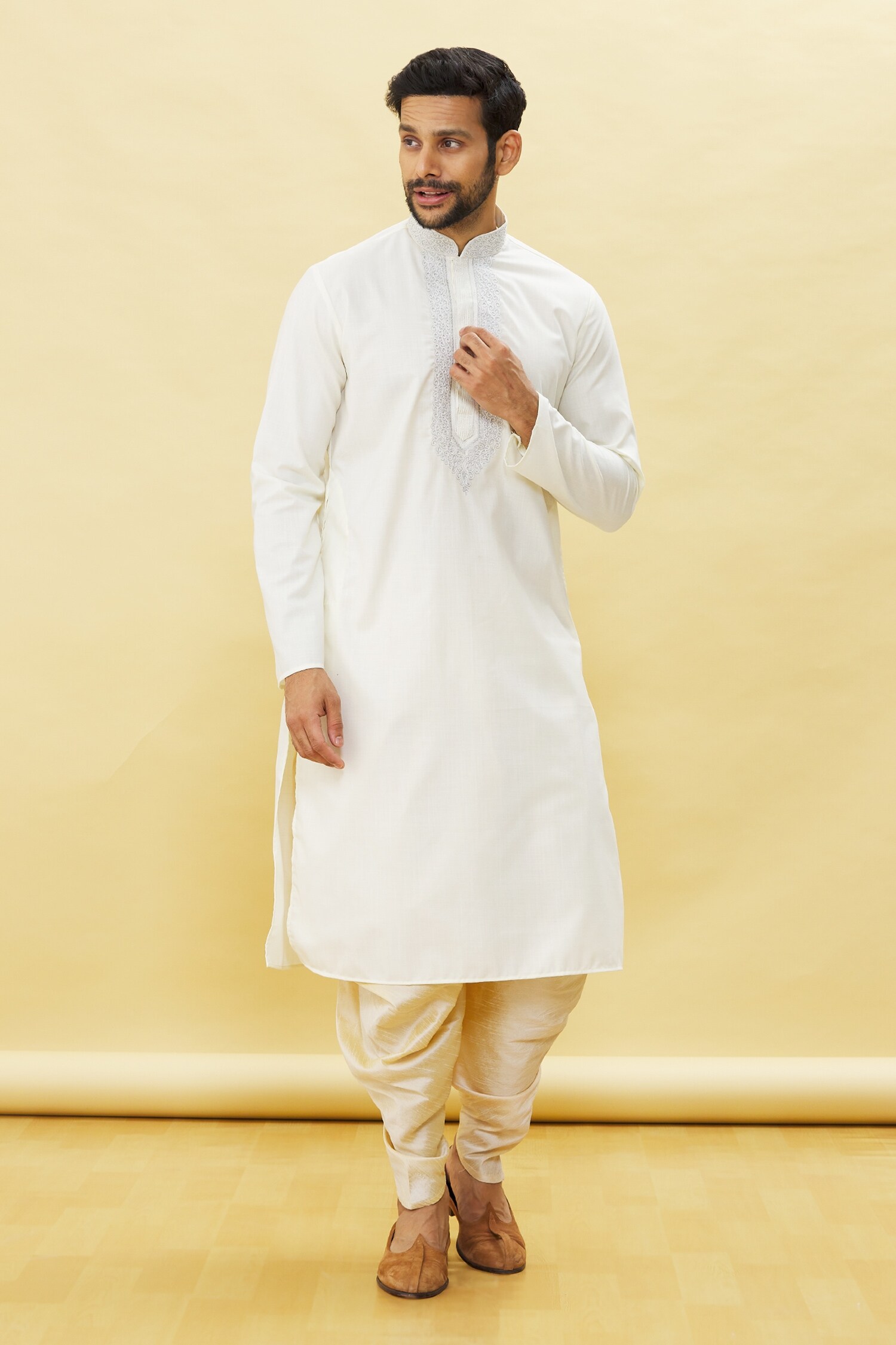 Buy Samyukta Singhania Cream Cotton Plain Solid Kurta With Patiala Set ...