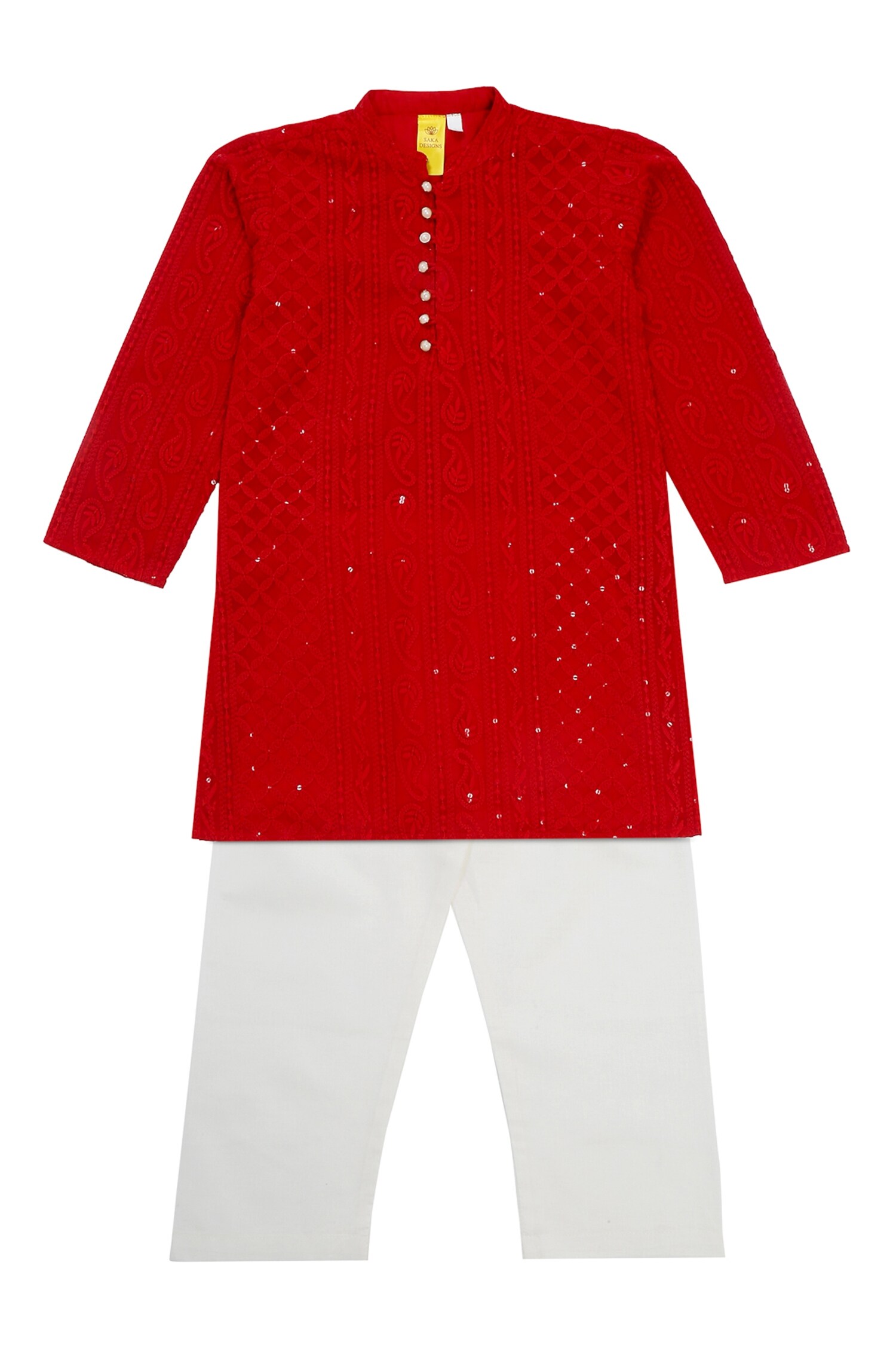 Buy Saka Designs Floral Embroidered Kurta With Pyjama For Boys Online ...