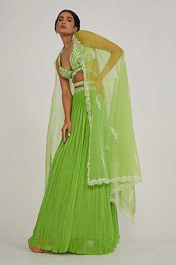 Buy Asaga Green Silk Cora Embroidered Waistband Lehenga Set Online ...