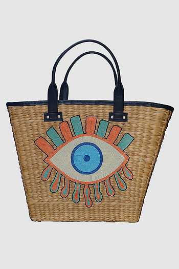 Buy Gin & Tonic Evil Eye Bead Embellished Beach Bag Online | Aza Fashions