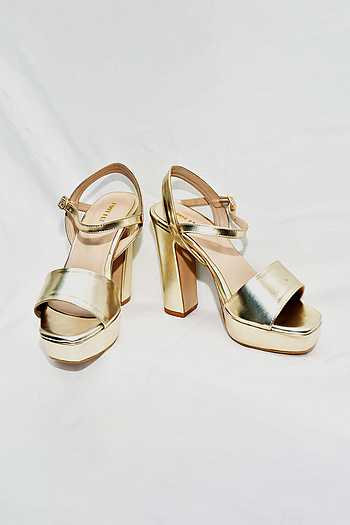 Buy Foot Fuel Gold Suede Imogen Block Heels Online | Aza Fashions