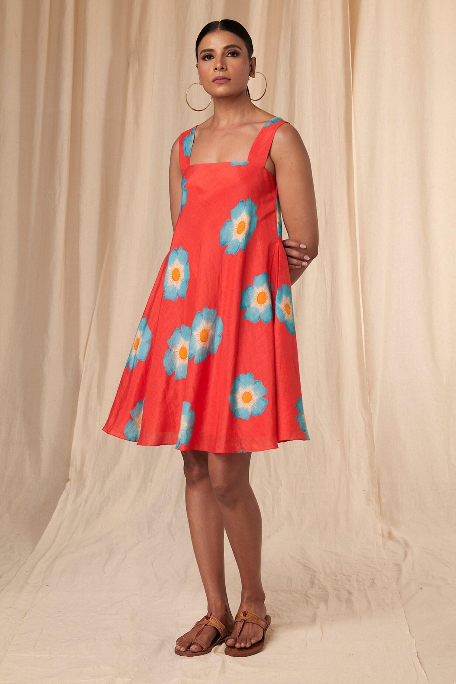 Buy Masaba Red Bemberg Linen Camille Big Crazy Daizy Print Short ...