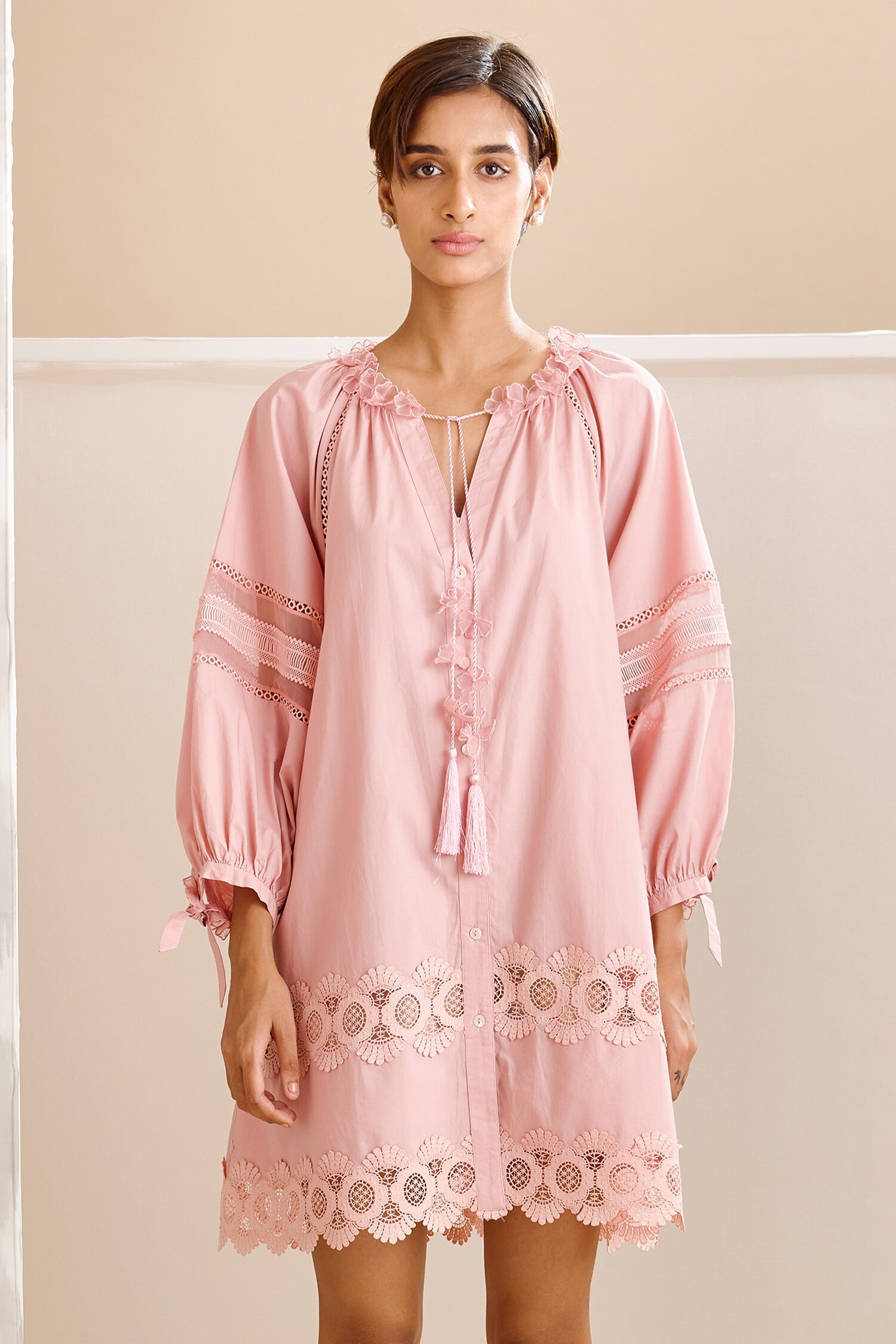 Buy Bunka Pink Cotton Nysa Embellished A-line Tunic Online | Aza Fashions