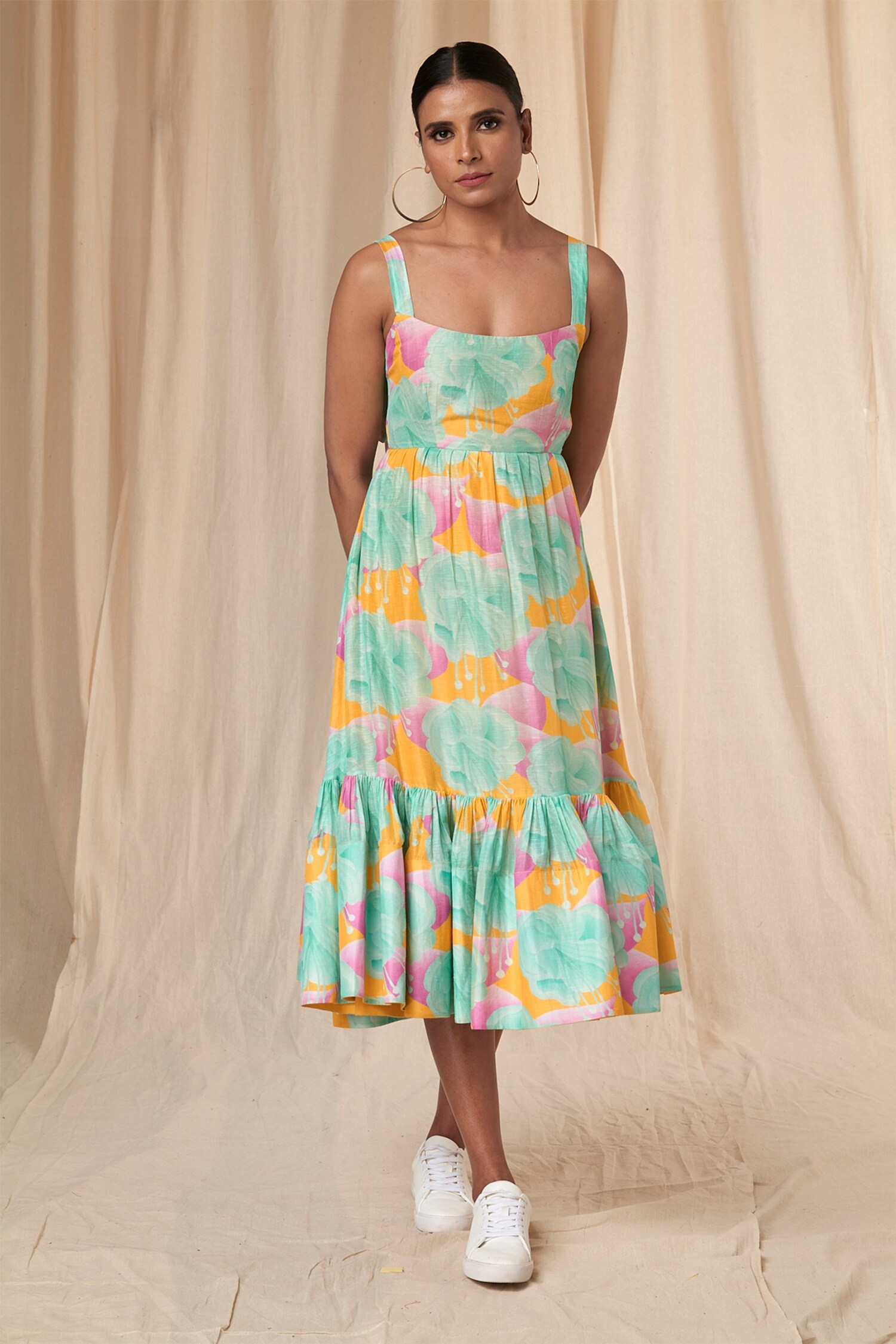 Buy Masaba Blue Bemberg Linen Phoebe Bloomerang Print Skater Dress ...