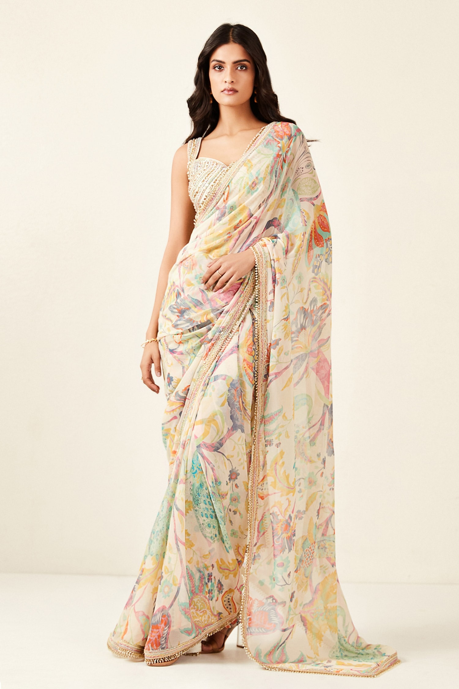 Buy Basanti - Kapde Aur Koffee Multi Color Georgette Botanical Floral ...