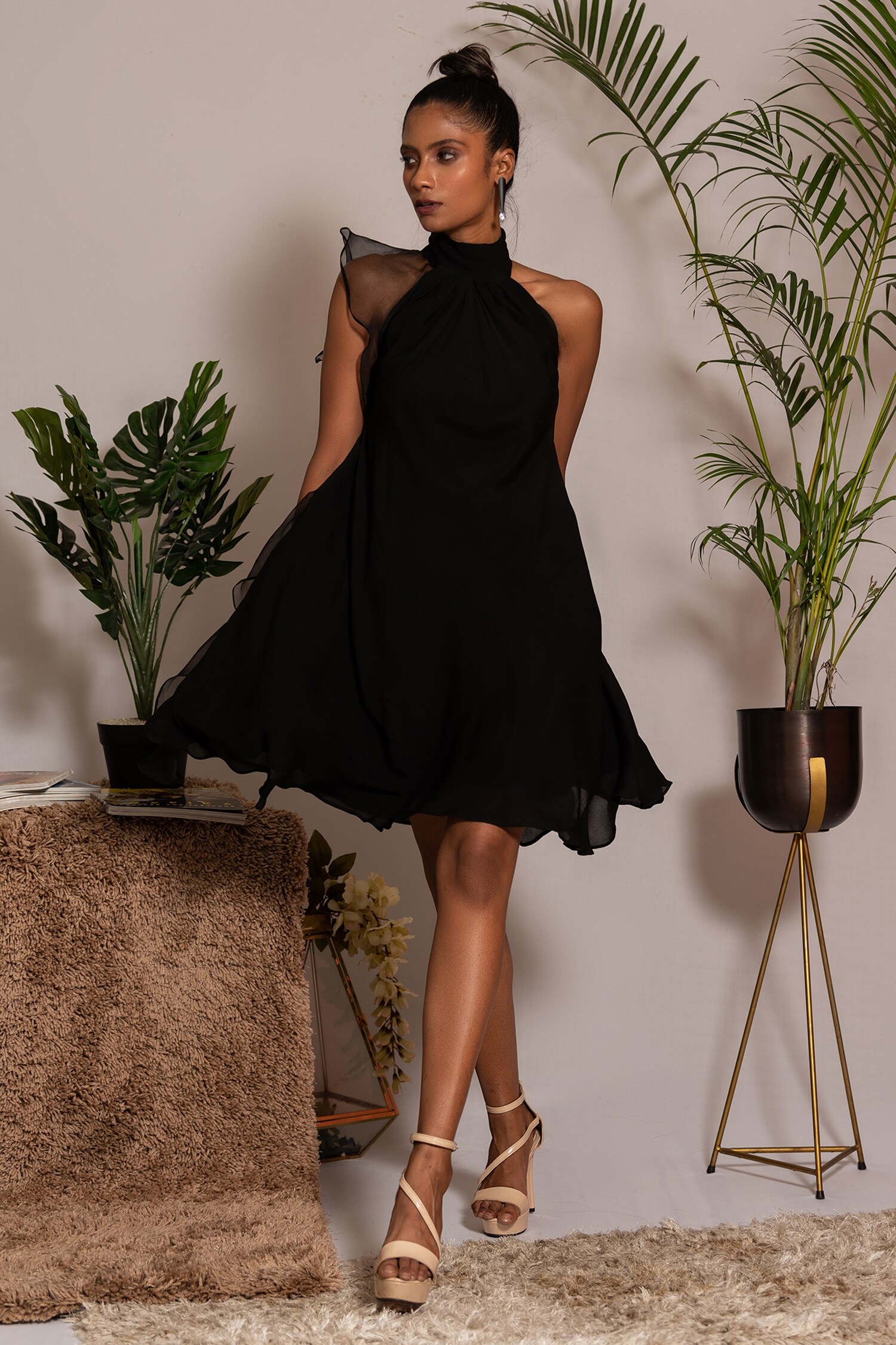 Buy Vanshika Agarwal Black Chiffon One-side Ruffled Dress Online | Aza ...