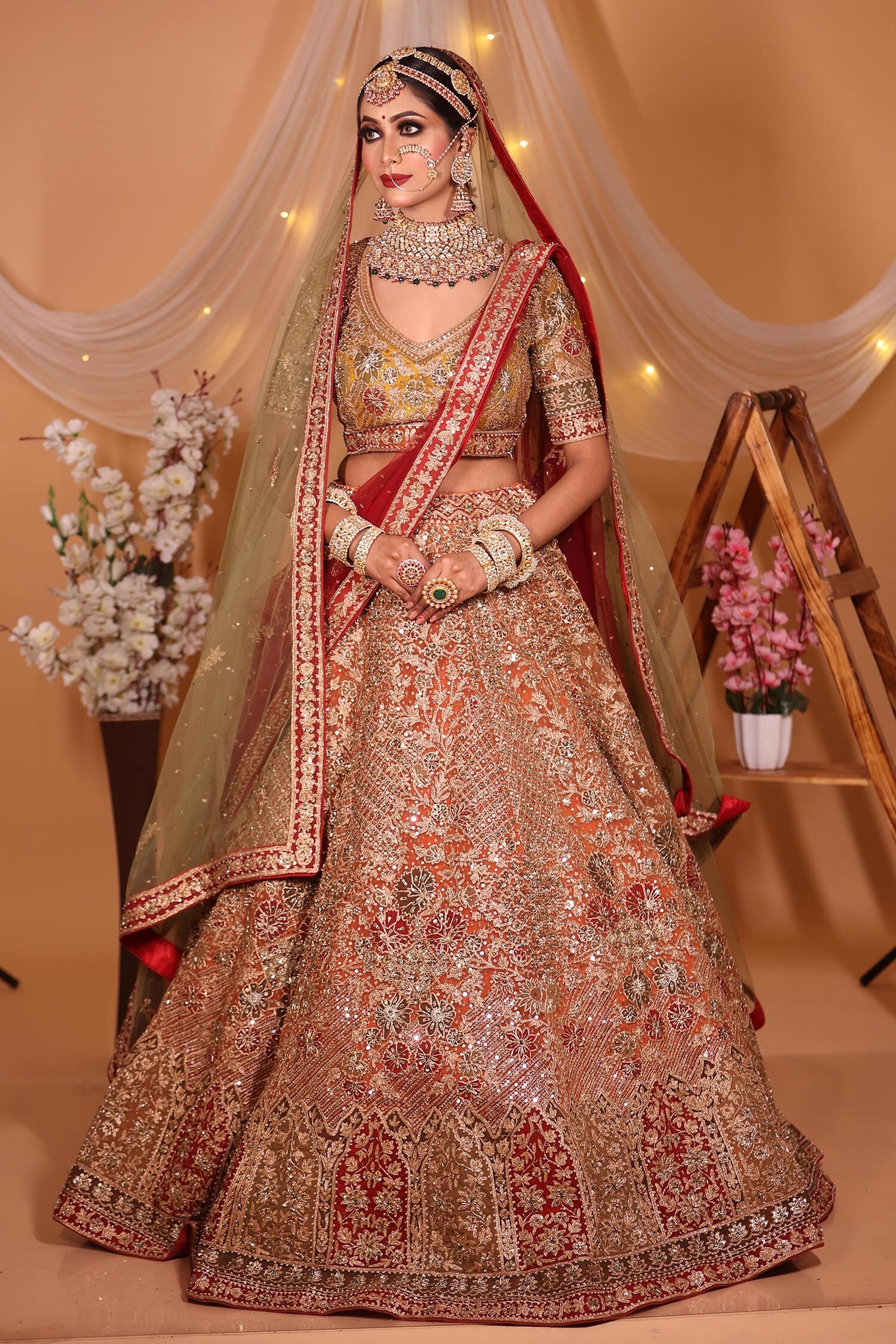 Buy mehar Orange Net Dome Floral Embroidered Lehenga Set Online | Aza ...
