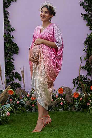 Buy Pooja Bagaria Pink Sequin Embellished Kaftan Online | Aza Fashions