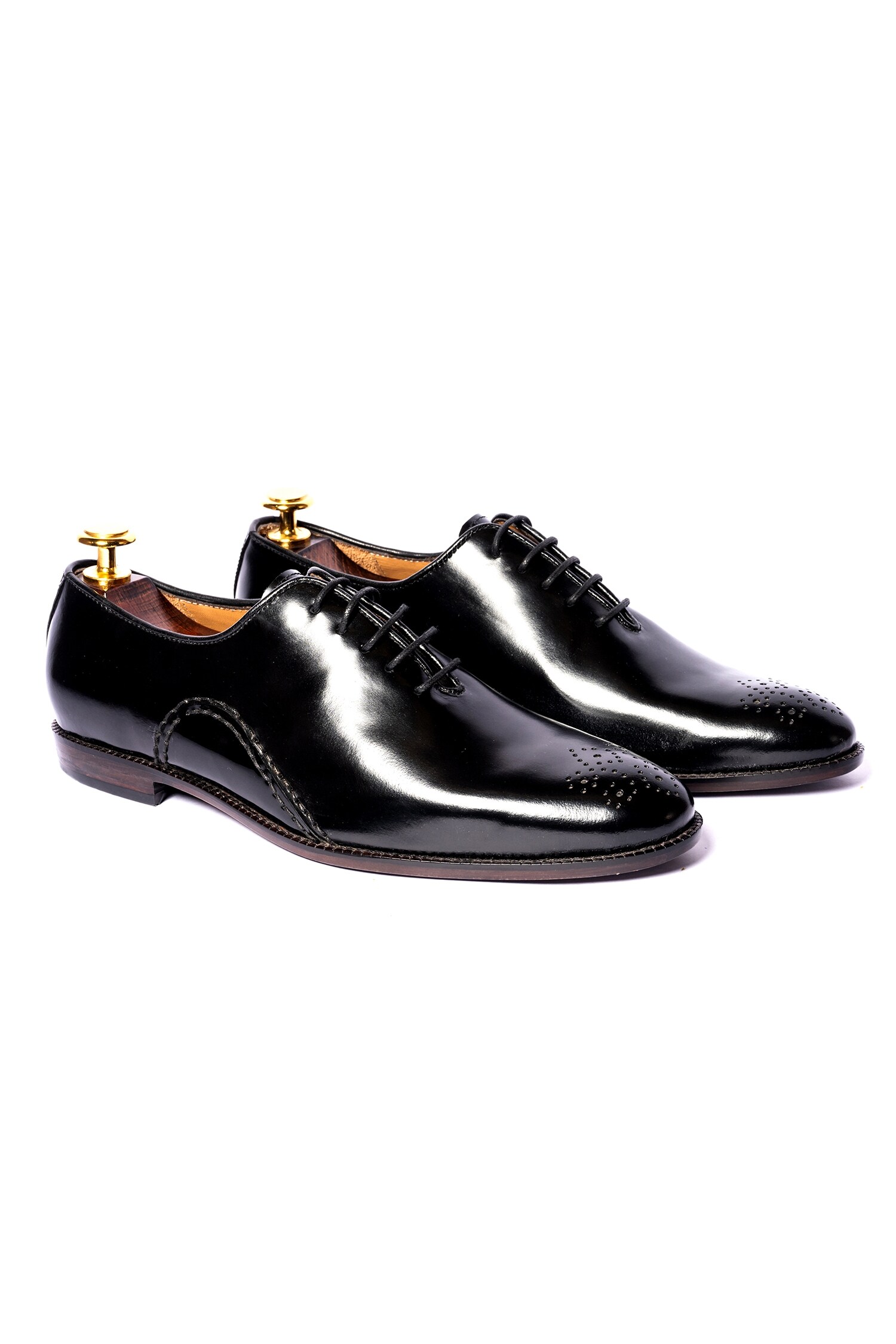 Buy Artimen Black Leather Brogue Pattern Round Toe Shoes Online | Aza ...