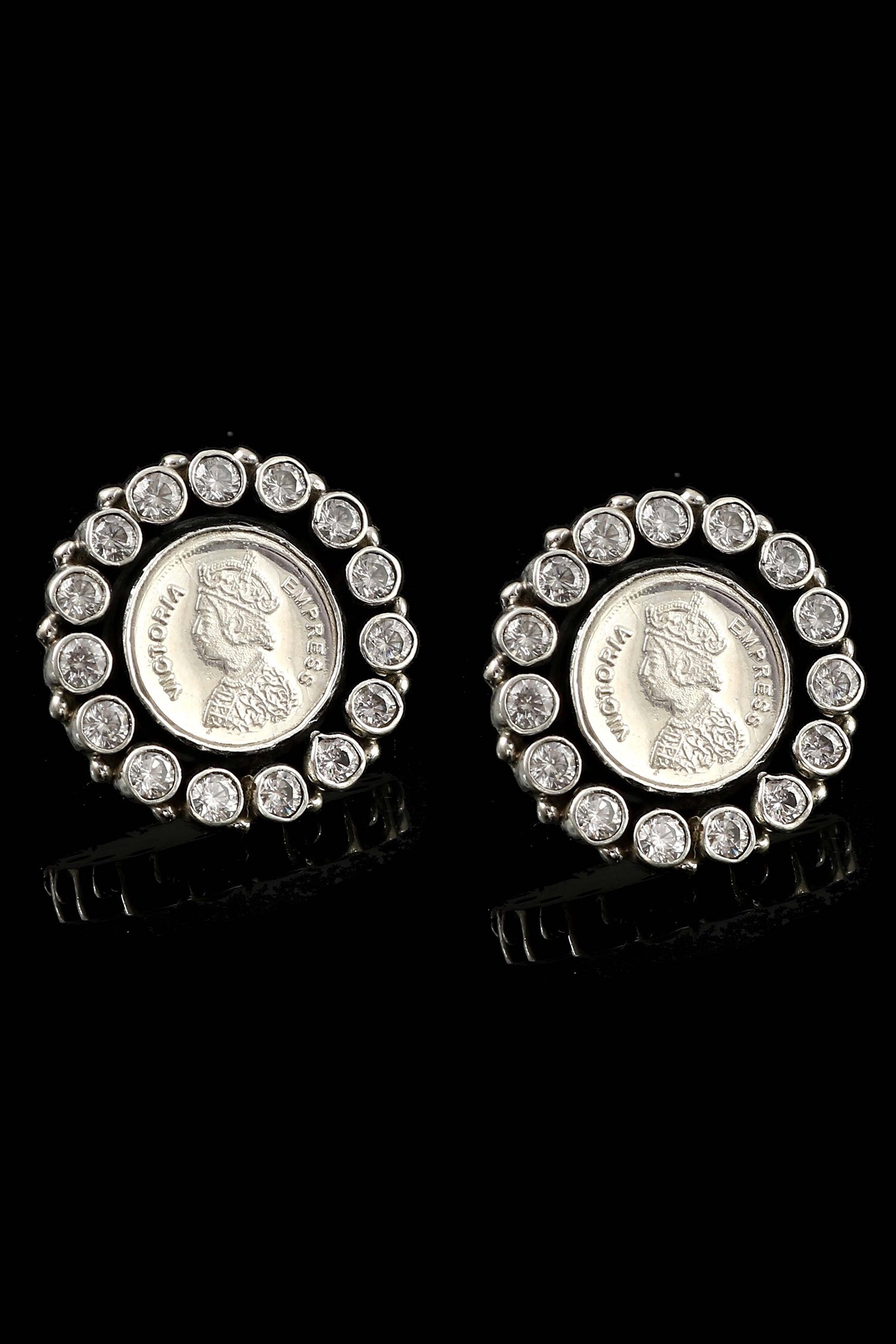 Buy Noor Victoria Empress Coin Stud Earrings Online | Aza Fashions