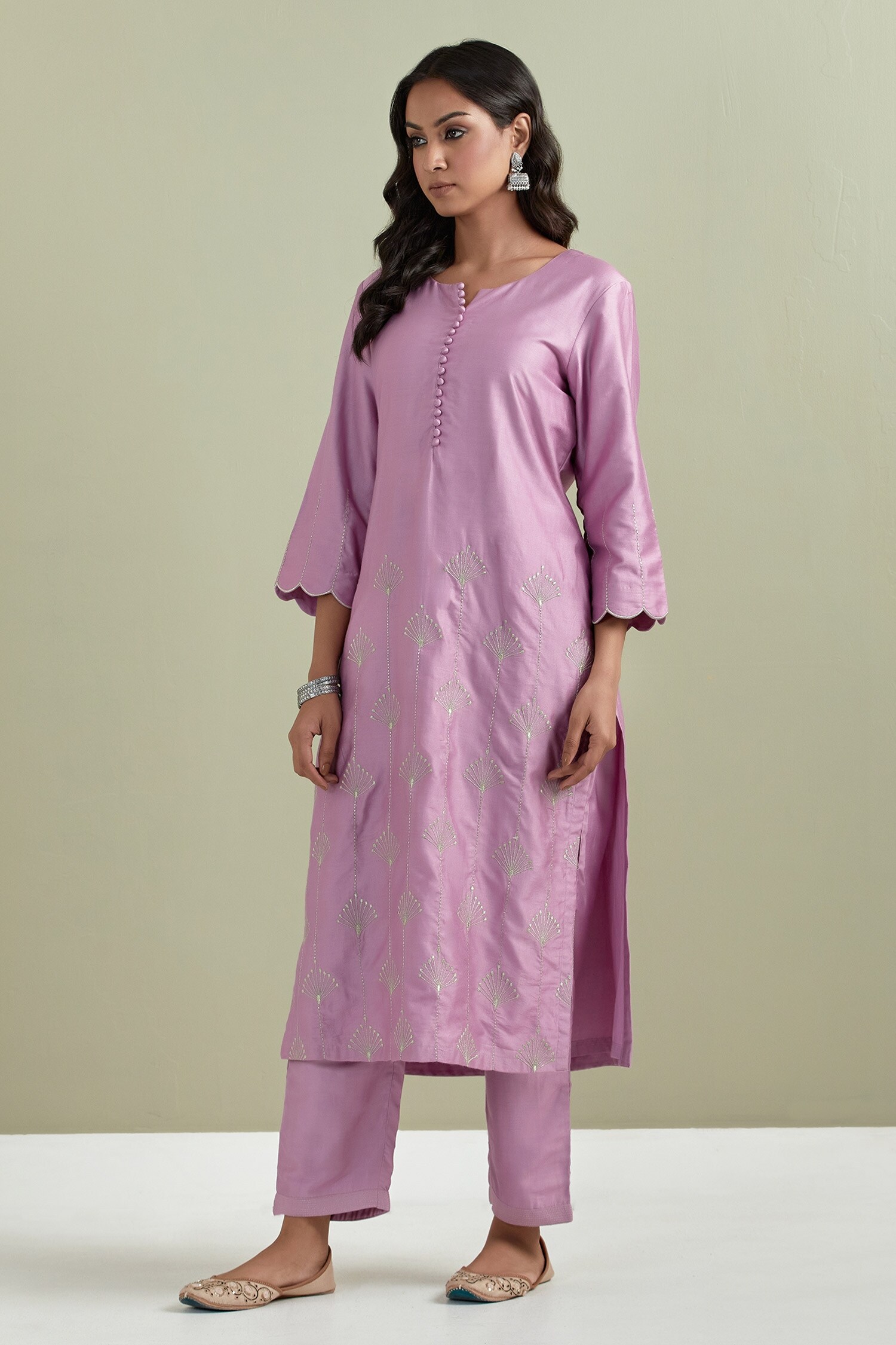 Buy Priya Chaudhary Purple Chanderi Silk Solid Pant Online | Aza Fashions