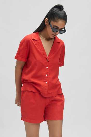 Buy Terra Luna Red Organic Handloom Cotton Solid Shirt Online | Aza ...