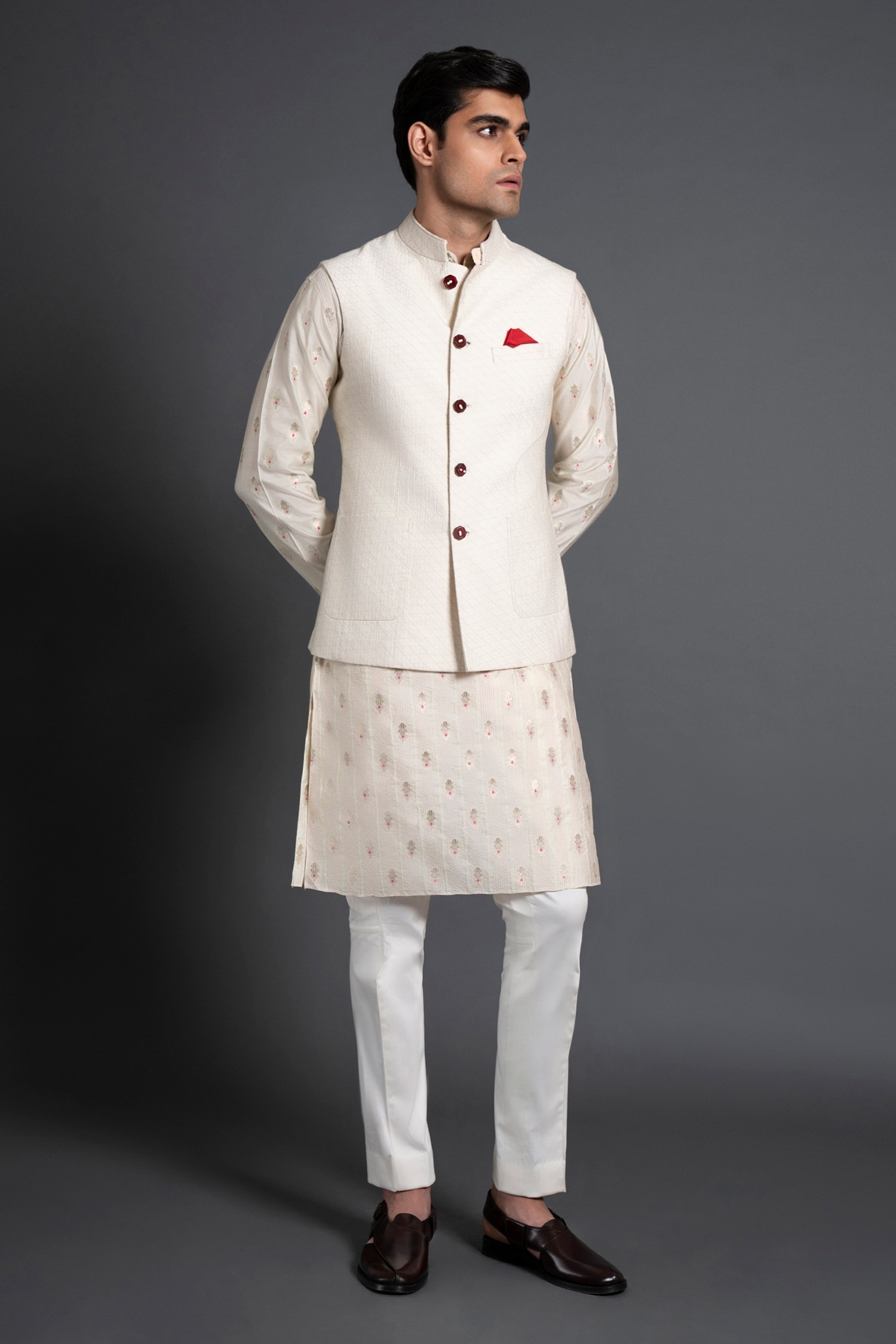 Buy Raghavendra Rathore Jodhpur Cream Silk Thread Work Waistcoat Online ...