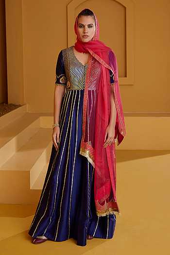 Buy Pratibha Sultania Purple Chanderi Gota Embellished Front-open ...