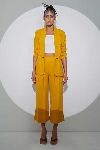Buy Pocketful Of Cherrie Yellow Crepe Full Sleeve Lapel Collar Jacket ...