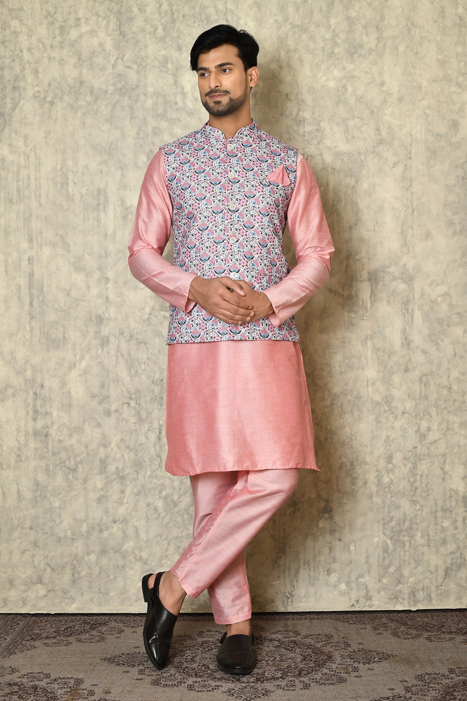 Buy Samyukta Singhania Pink Cotton Silk Printed Botanical Pattern Bundi ...