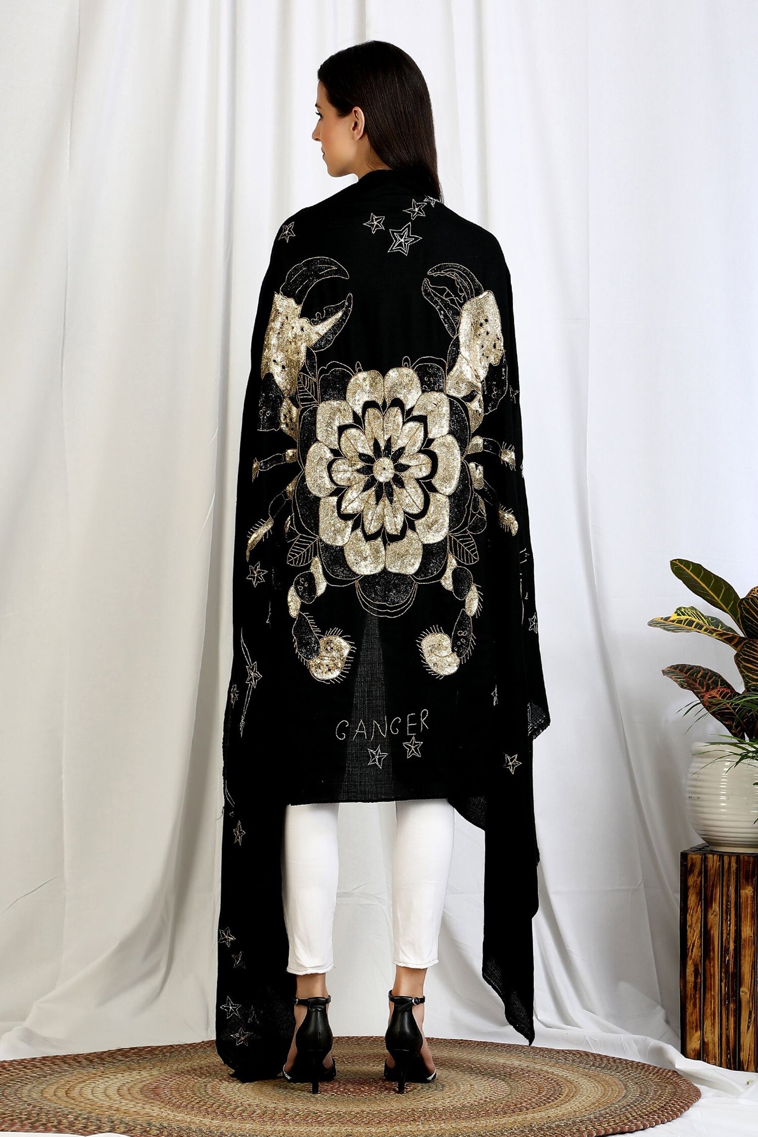 Buy Dusala Shawls Cancer Sequin Pipe And Thread Work Shawl Online | Aza ...