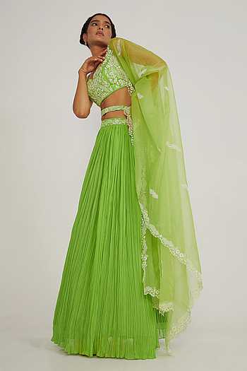 Buy Asaga Green Silk Rylee Floral Embroidered Waistband Lehenga Set ...