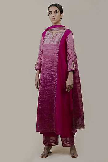 Buy Bhavik Shah Pink Embroidered A-line Kurta Set Online | Aza Fashions