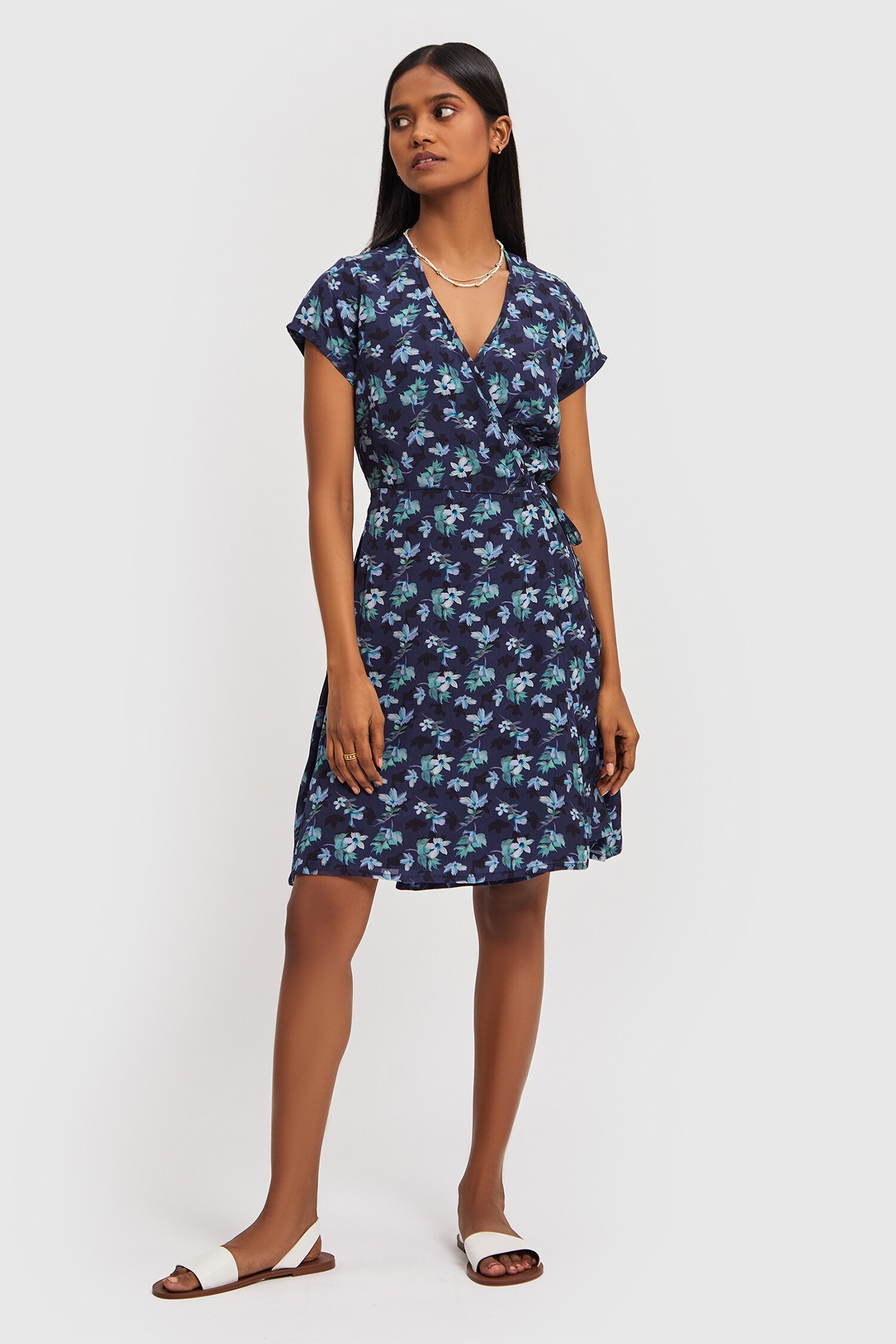 Buy Reistor Blue Bemberg Crepe Midnight Floral Print Dress Online | Aza ...