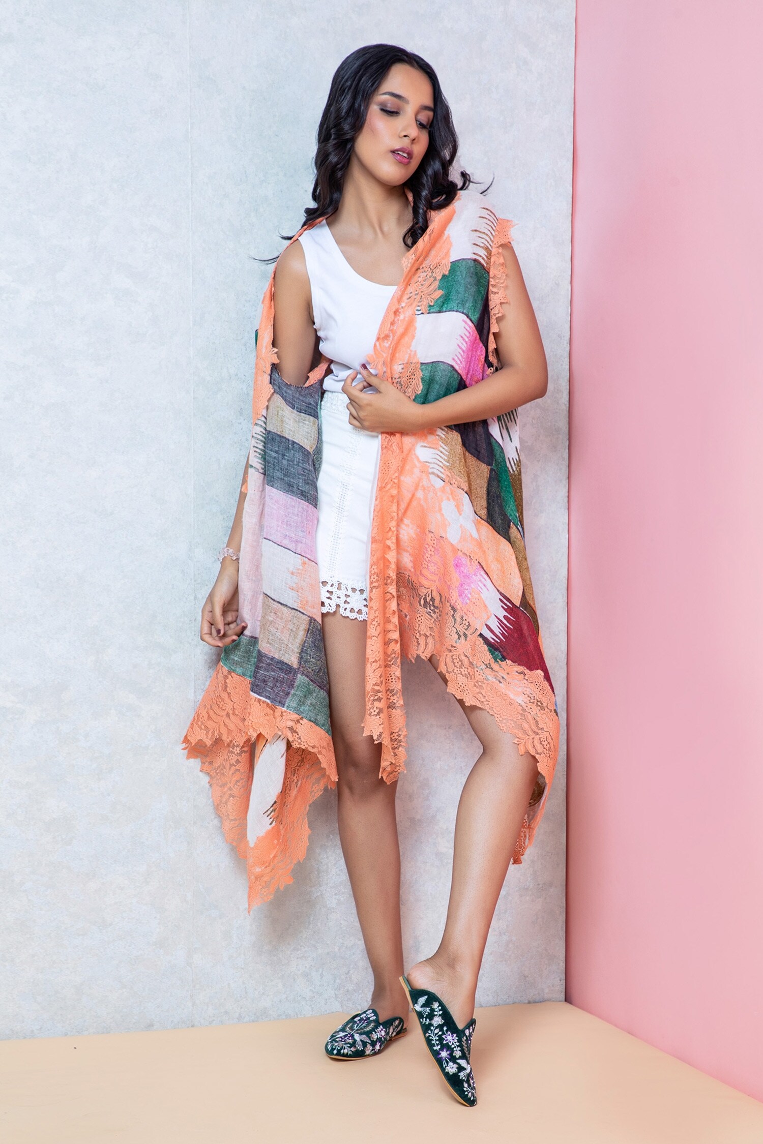 Buy Rhe-Ana Brown Abstract Pattern Overlay Cape Online | Aza Fashions