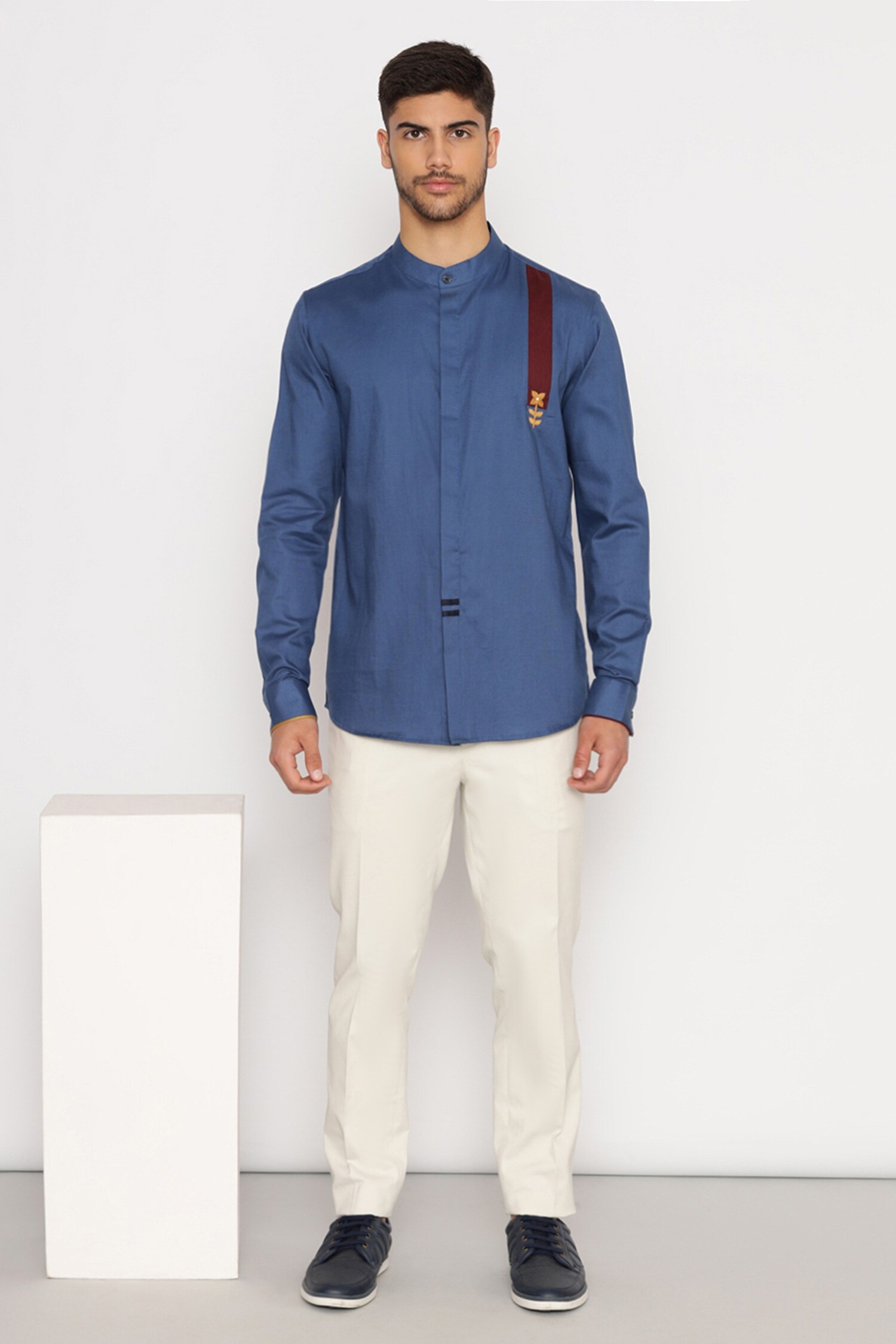 Buy Lacquer Embassy Blue Cotton Fleet Color Block Panel Shirt Online ...