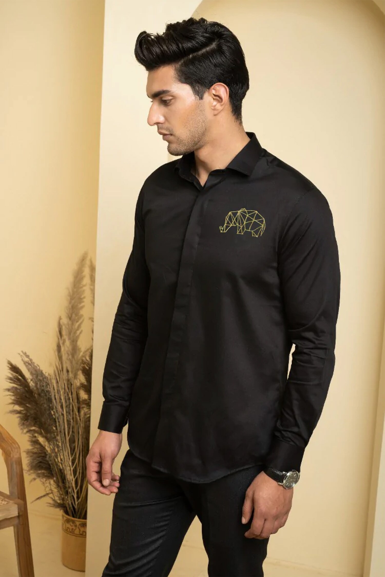 Buy Hilo Design Black Giza Cotton Perto Elephant Shirt Online | Aza ...