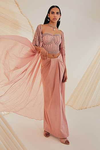 Buy Divya Aggarwal Pink Blouse Hand Embroidered Scallop Pattern Cape ...