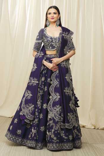 Buy JAYANTI REDDY Purple Silk Floral Embroidered Lehenga Set Online ...