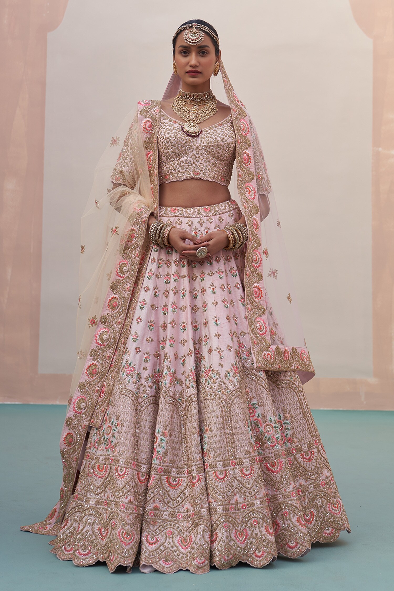Buy Angad Singh Pink Raw Silk Zardozi Embroidered Lehenga Set Online ...