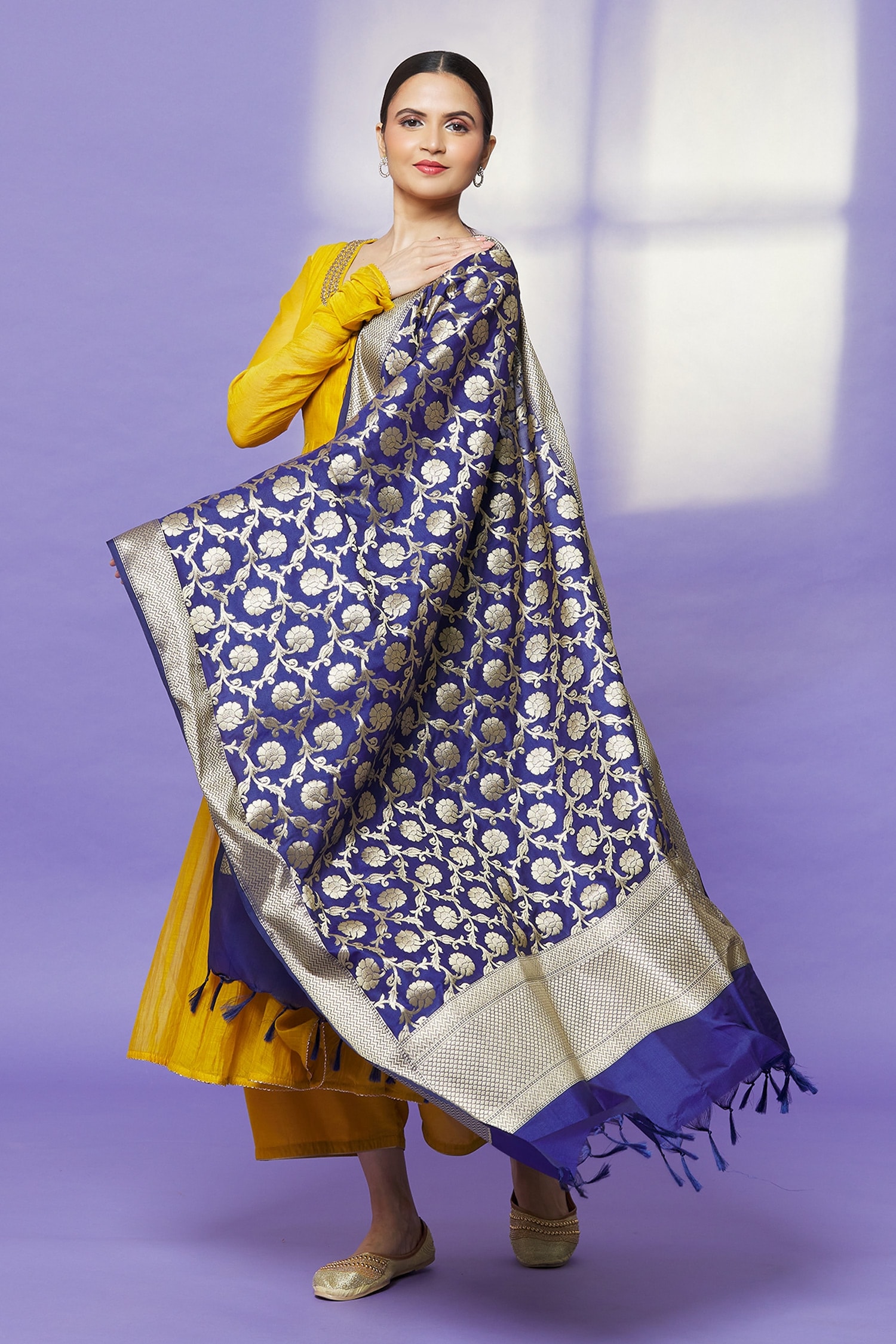 Buy Khwaab by Sanjana Lakhani Blue Banarasi Art Silk Floral Pattern ...